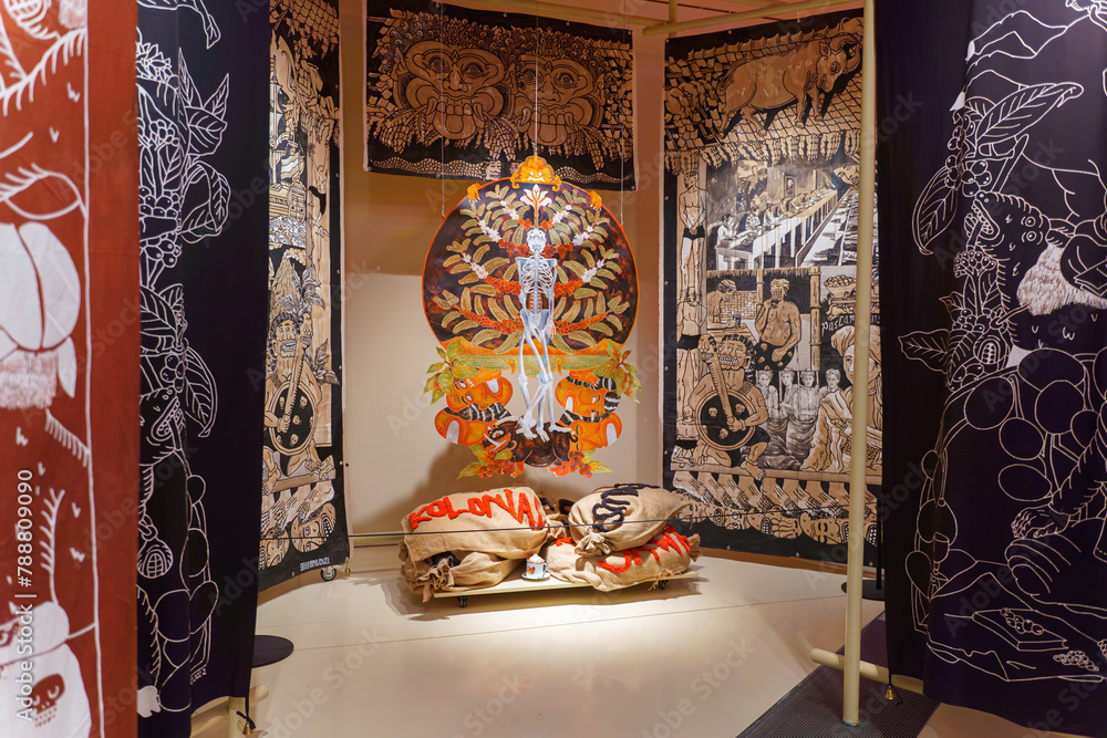 Doha, Qatar - Jan 06 2024, A view of the tapestry with various patterns ...