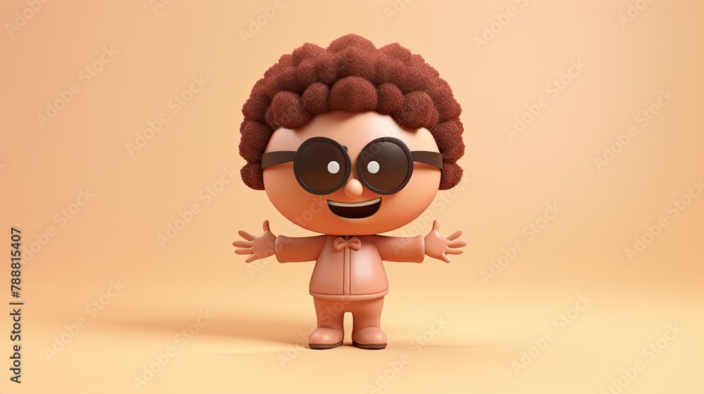 This is a 3D rendering of a cartoon character. He has brown hair and ...
