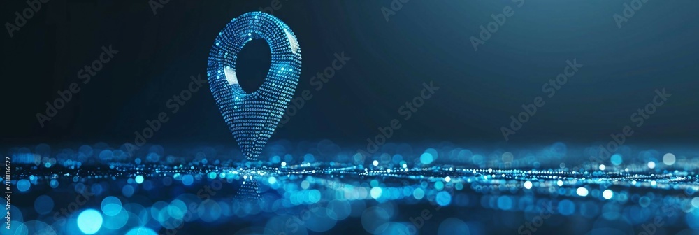 digital location pin icon with binary code, artificial intelligence in ...