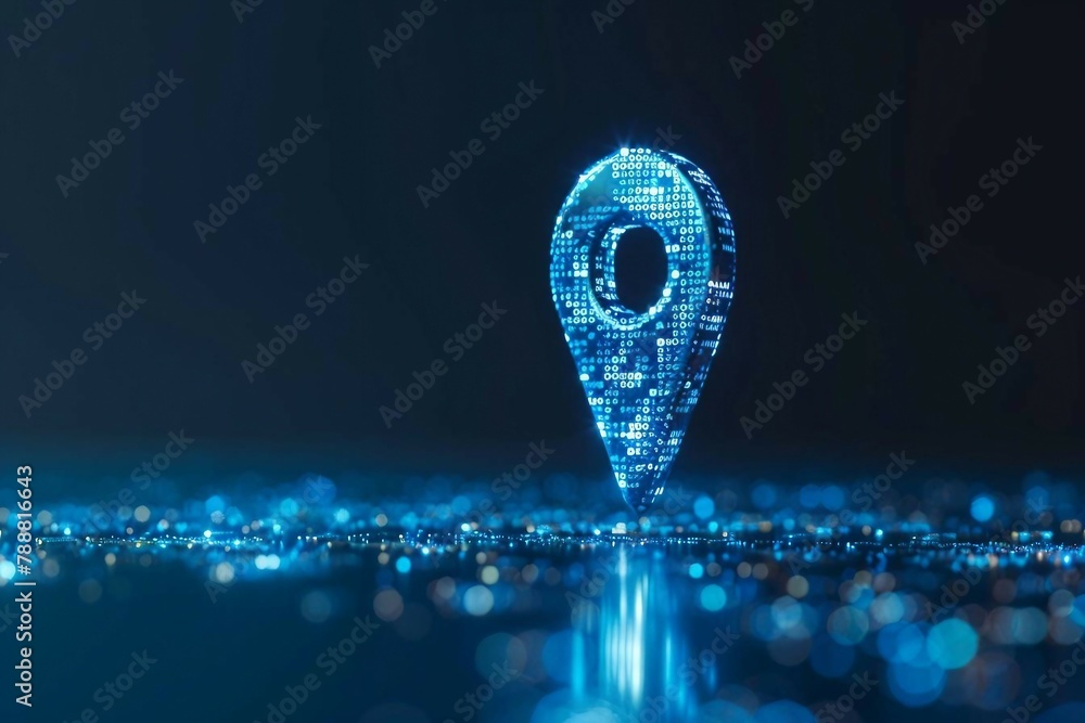 digital location pin icon with binary code, artificial intelligence in ...