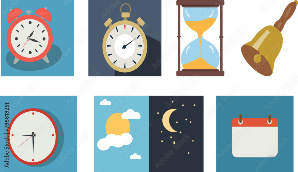 A vector design of set of instruments used for telling time. Day and ...