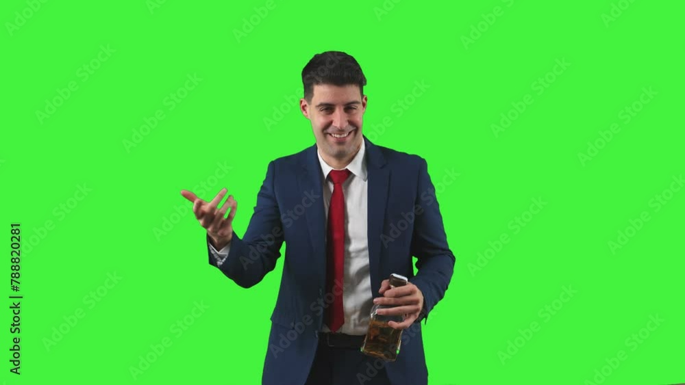 Drunk Businessman Holding Liquor Bottle background green screen chroma ...