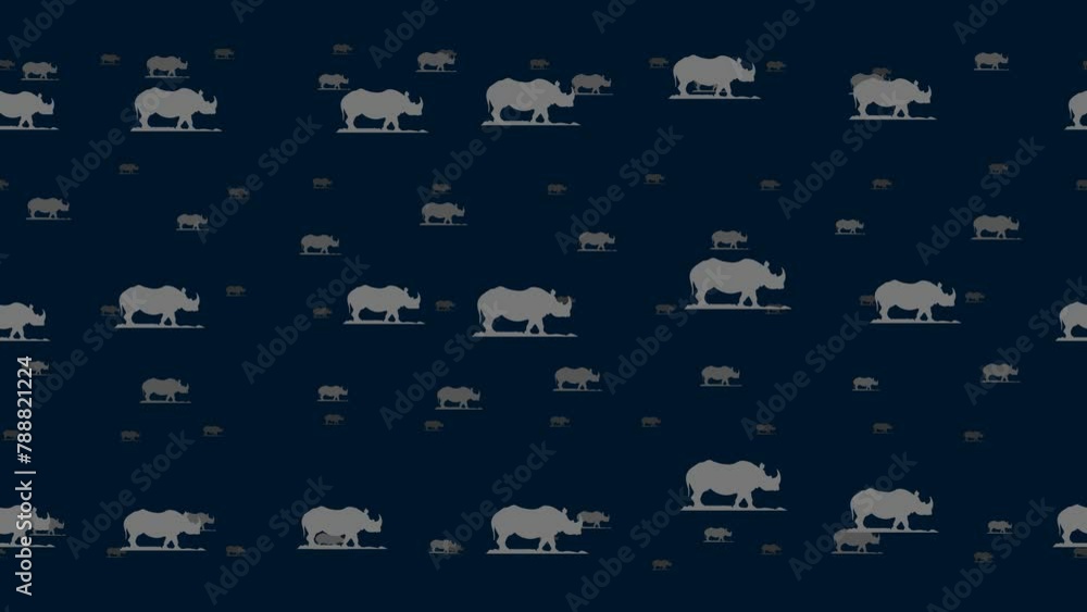 Wild rhino symbols float horizontally from left to right. Parallax fly ...