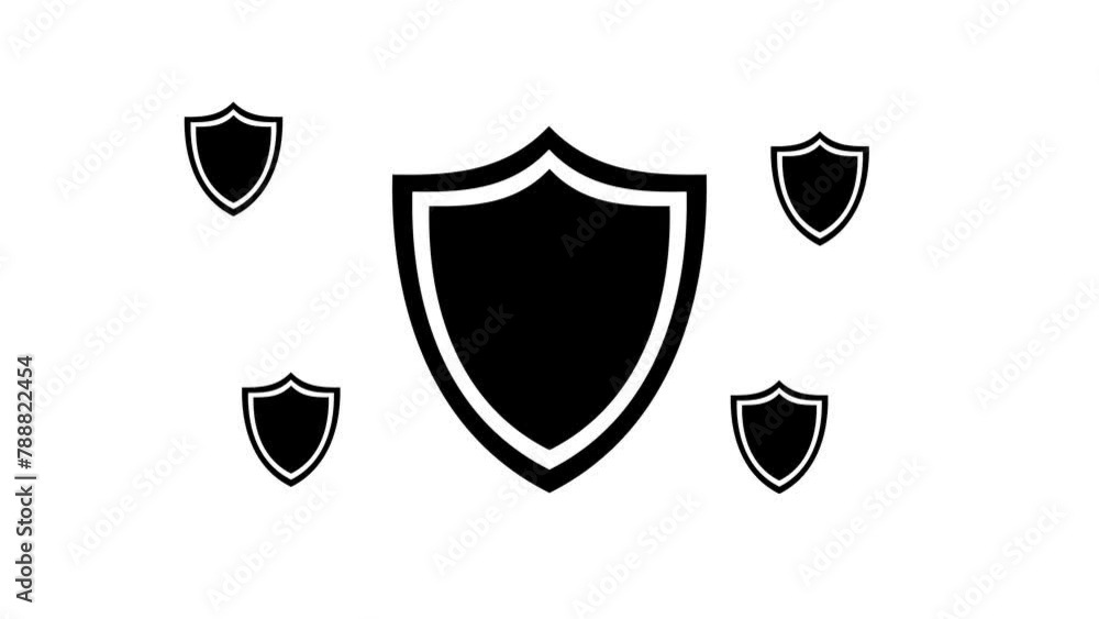 Zoom in and out animation the shield symbol. Large black symbol in the ...