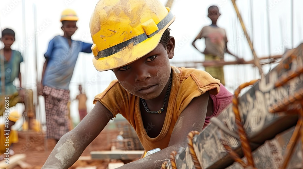 Children participating in construction activities as part of the World ...
