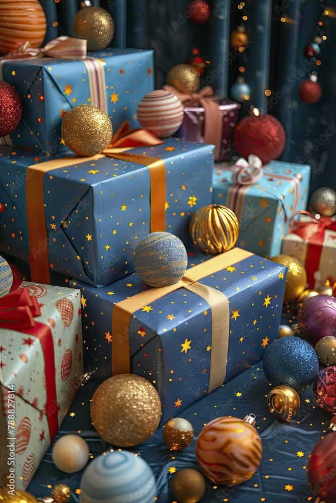 Gift boxes arranged as the planets in a solar system model, space ...