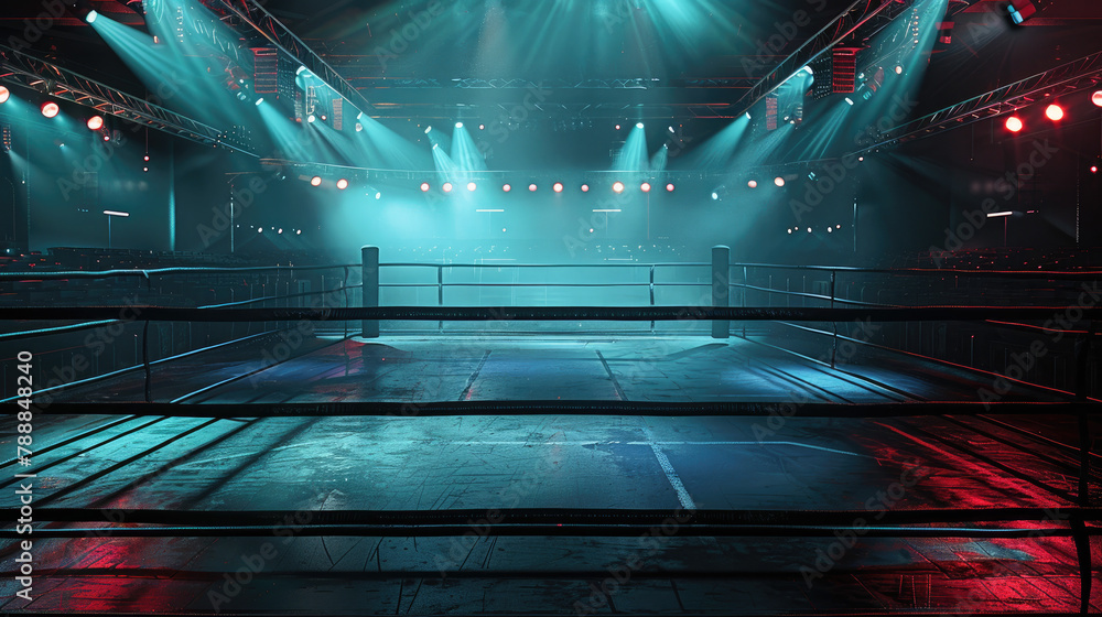 Epic empty boxing ring in the spotlight on the fight nightvibrant stage ...