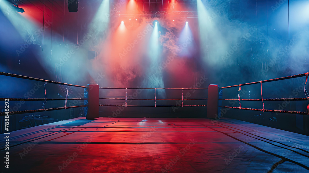 Epic empty boxing ring in the spotlight on the fight nightvibrant stage ...