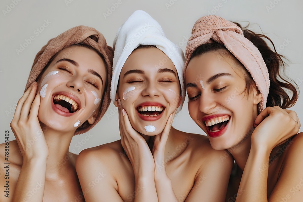 Generative AI : Photo of three young woman happy positive smile enjoy ...