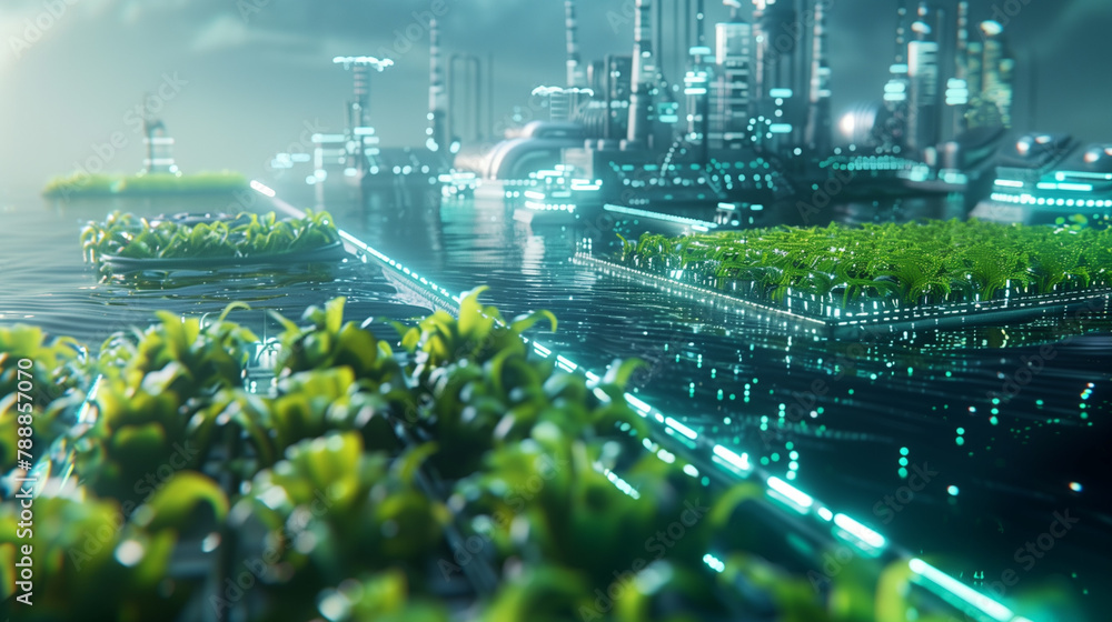 Futuristic Agricultural algae seaweed farm future of food. Healthy and ...