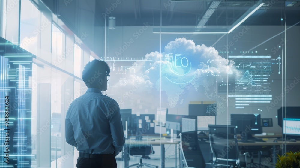 A meteorologist predicting weather with AI, in a bright, clean ...