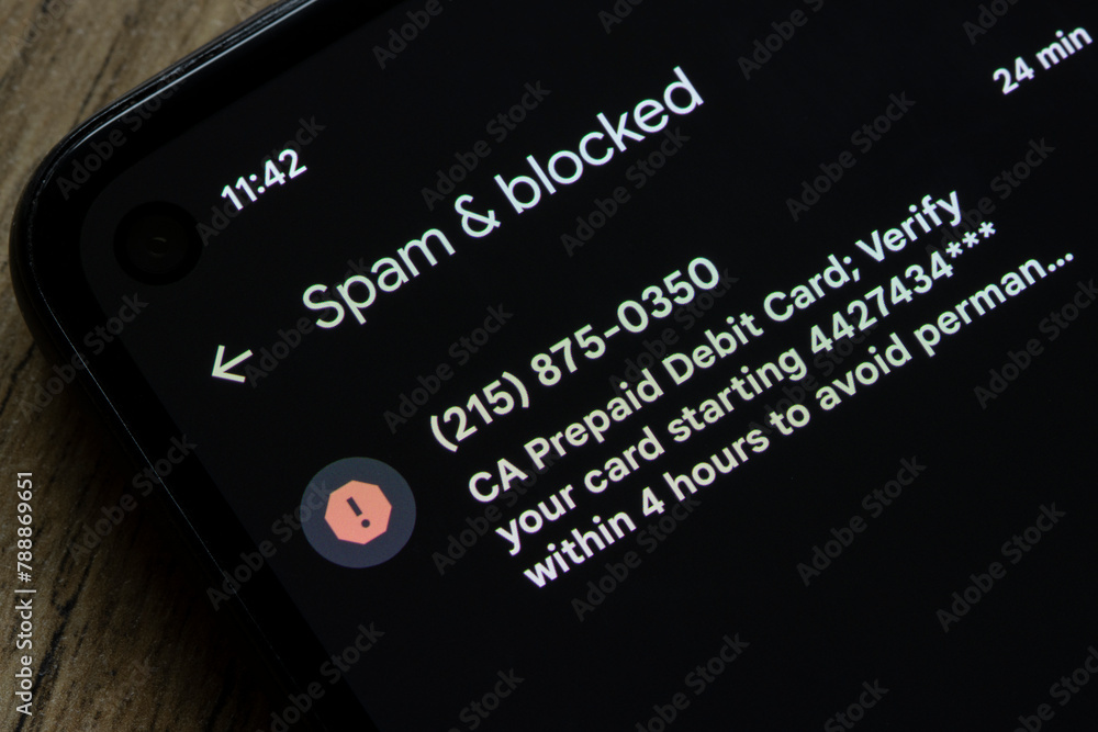 Portland, OR, USA - Nov 6, 2022: Spam and blocked message seen on the ...