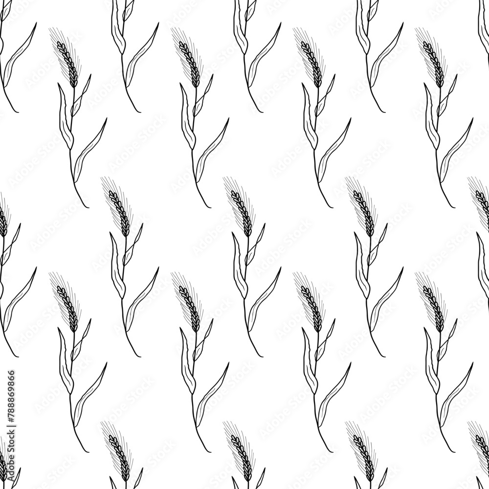 Seamless pattern with detailed realistic black and white illustration ...