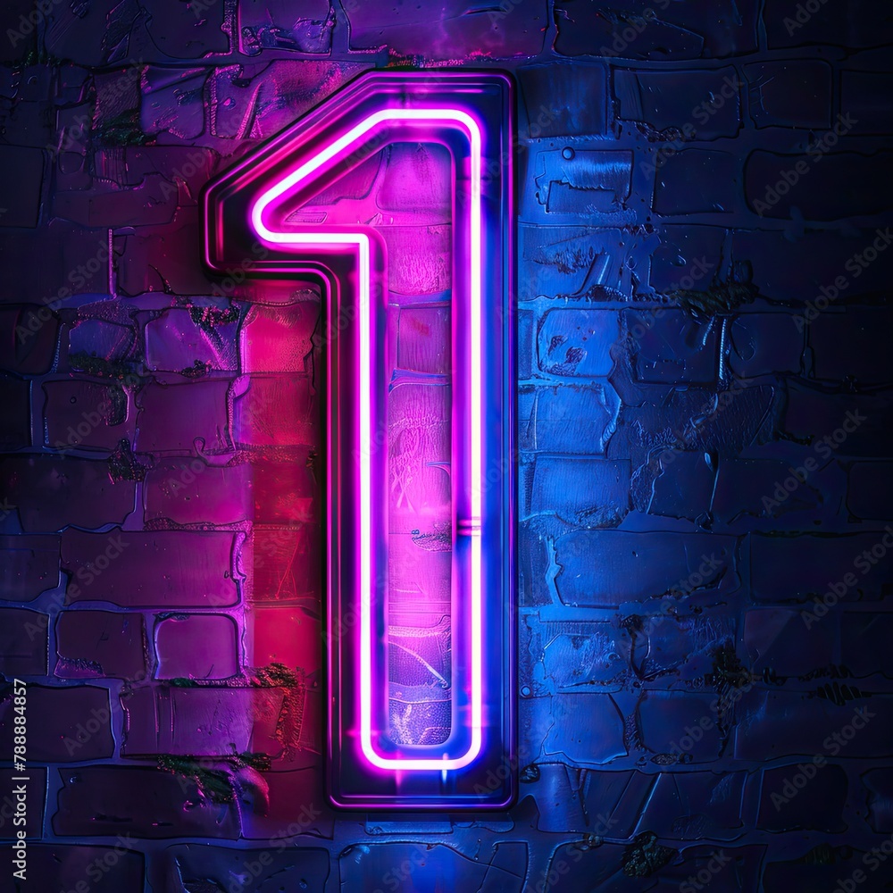 3D design of the number "1" the best digital symbol, glowing in the ...