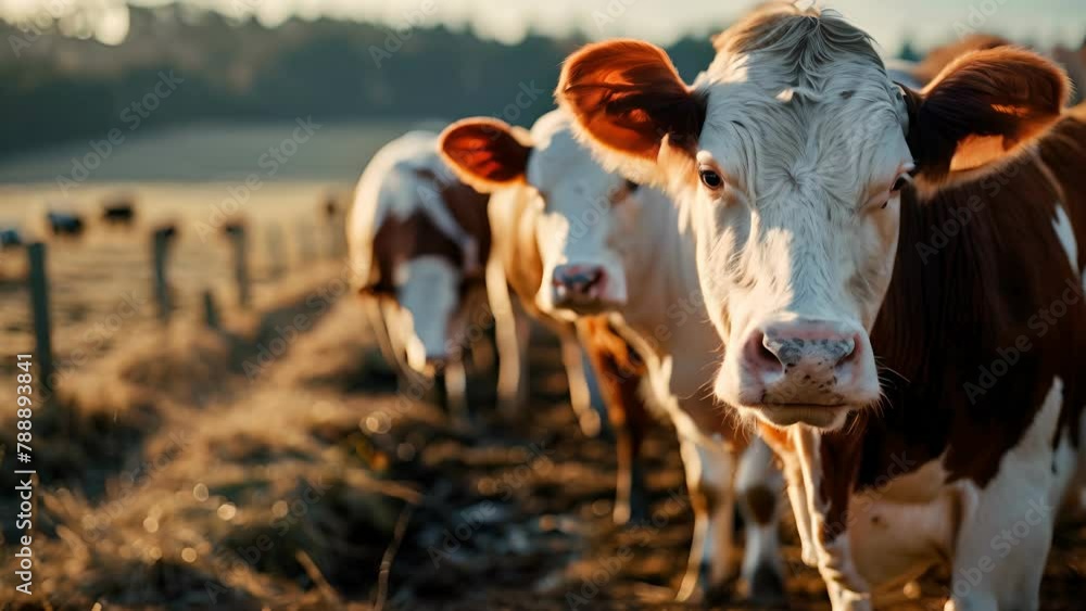 dairy cow farm, cow move head animal pen. Advertisement, presentation ...