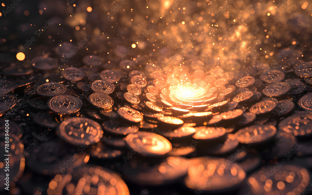 Spiritual Journey: Illuminated Galaxy Vortex with Glowing Gold Coins ...