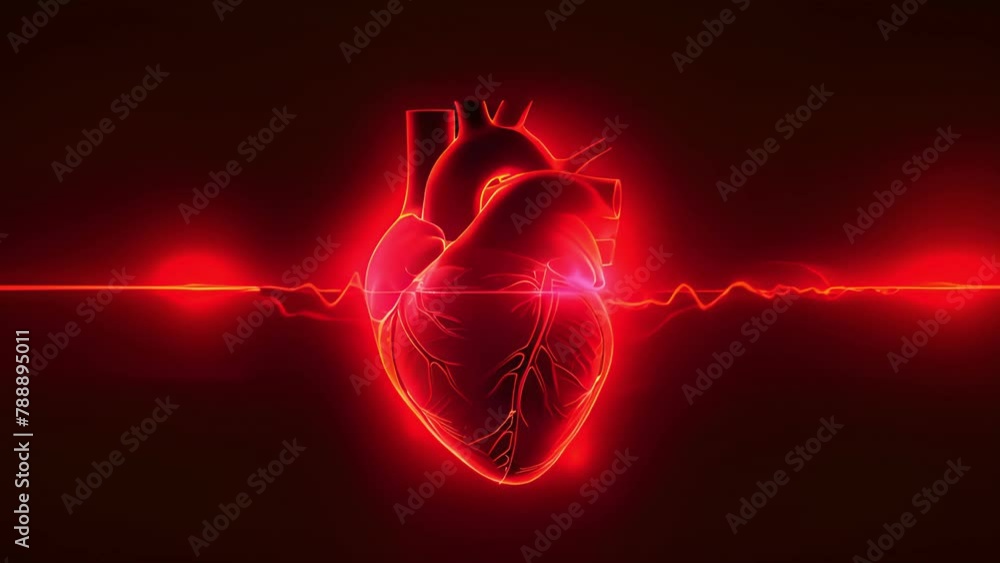 human heart shape with red cardio pulse line. Creative stylized red ...