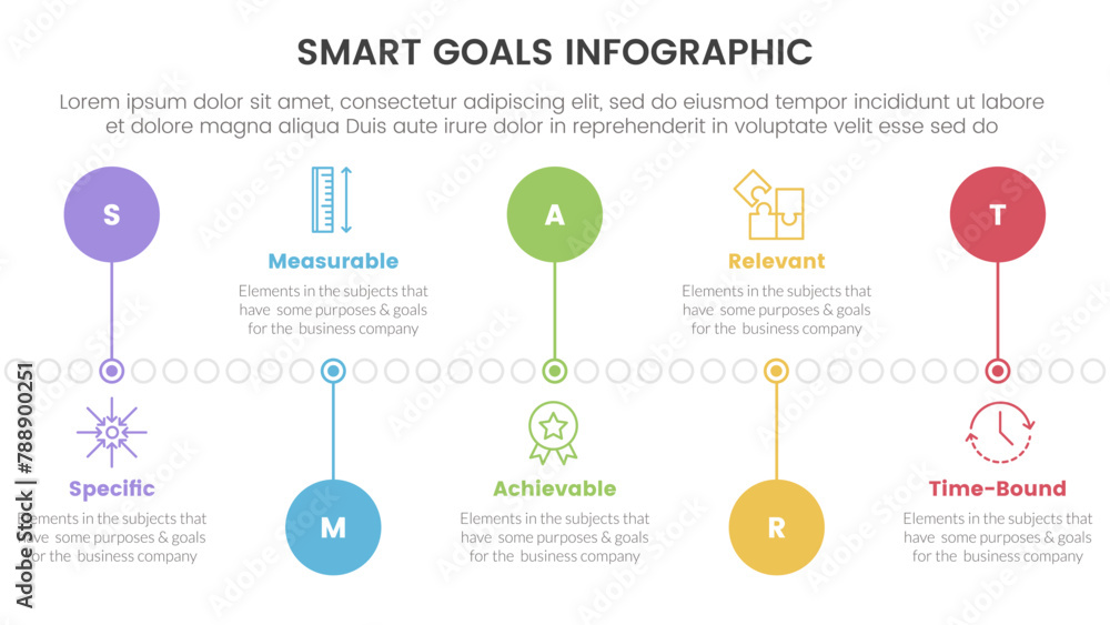 SMART goals setting framework infographic with timeline circle point up ...