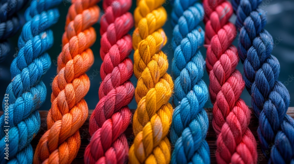 Team members, represented by strands of rope of various colors and ...