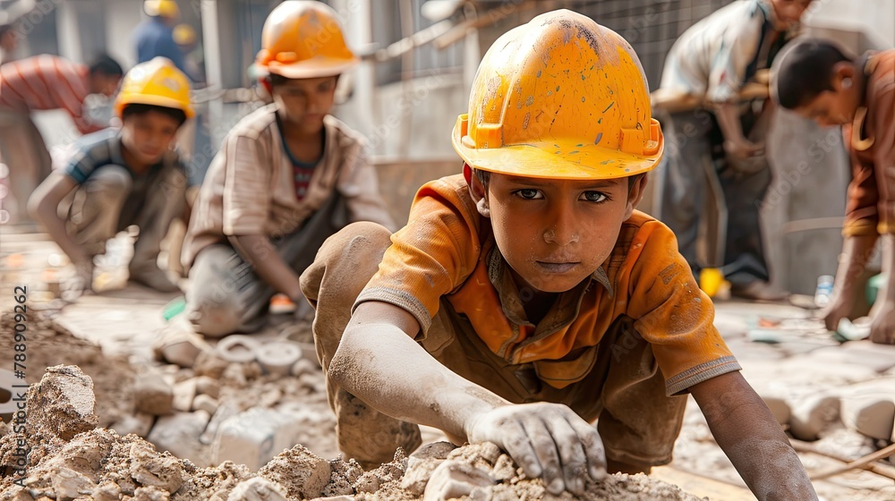 Children engaged in construction work on World Day Against Child Labor ...