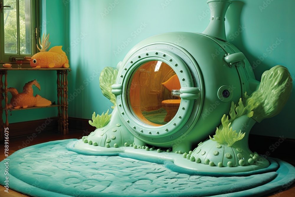 Aquatic Life Bath Mat, Submarine Shaped Bath Toys & Sea Foam Green ...