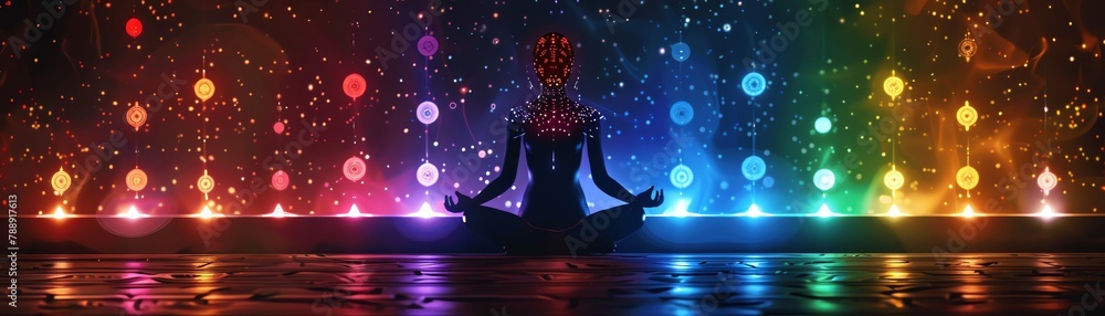 Chakra balancing sessions depicted with advanced holographic technology ...