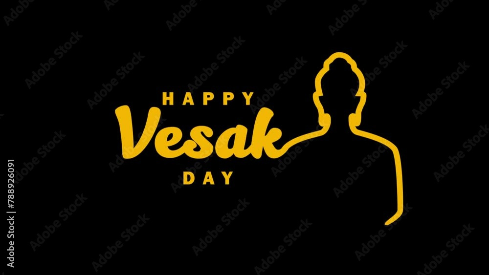 Happy Vesak Day Animation Text in yellow color. Handwriting with ...