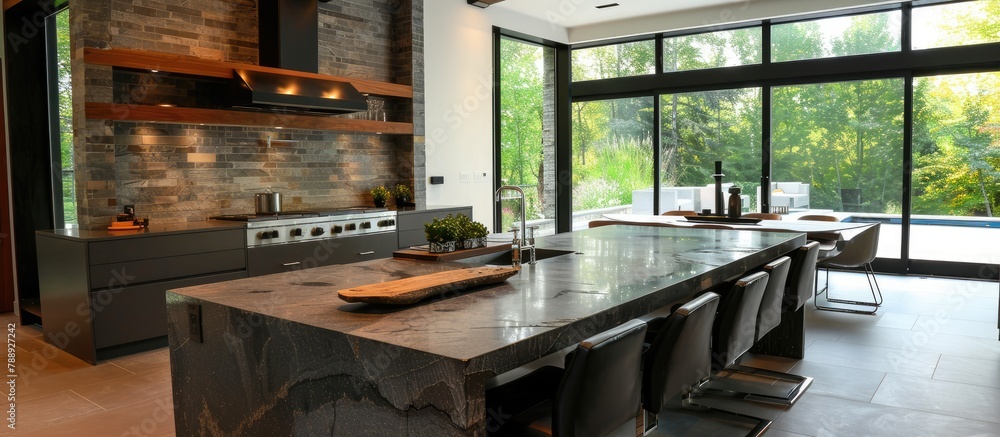 Contemporary kitchen design featuring a countertop made from natural ...