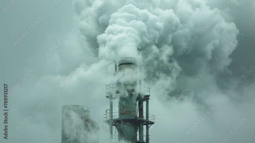 Explosions of steam from tall cylindrical tanks indicate the high heat ...
