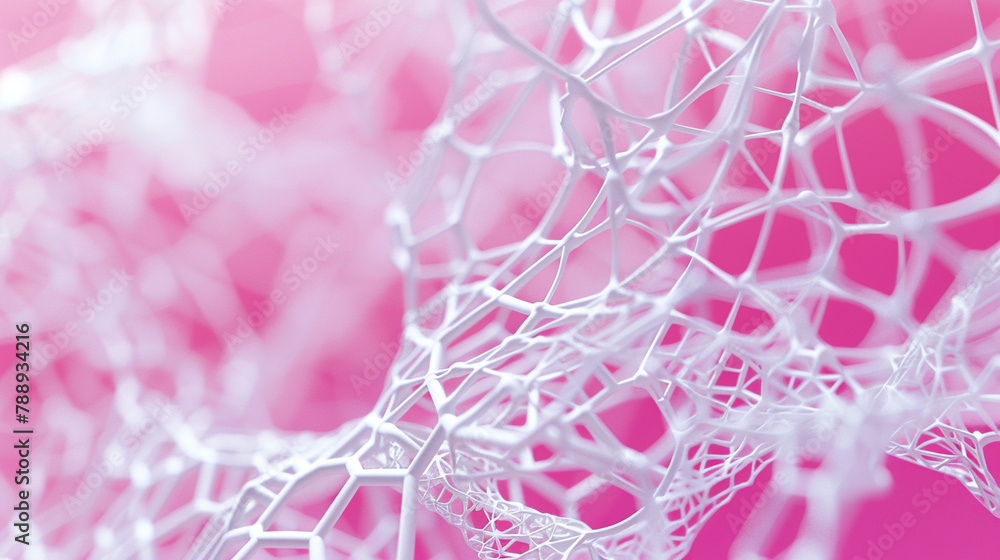 Against a backdrop of pastel pink, a delicate network of plexus ...