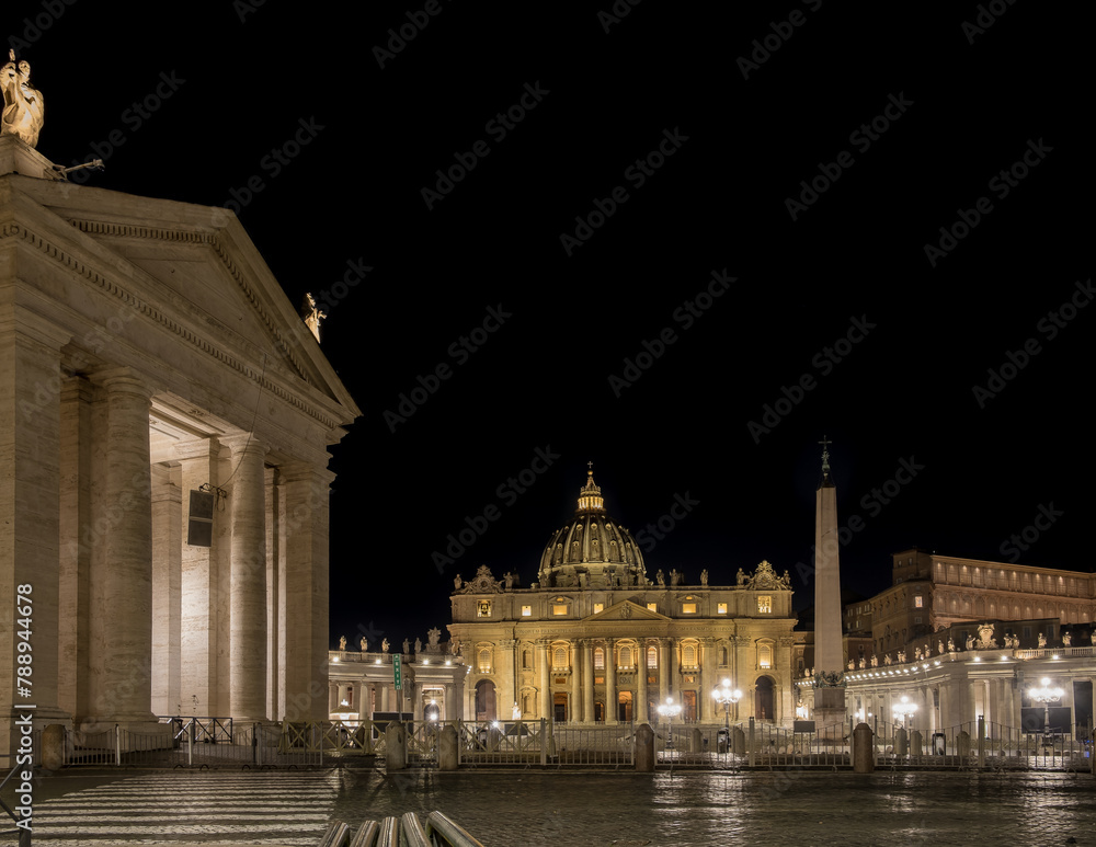 Nighttime vista of Saint Peter's Square in Vatican City, the papal ...