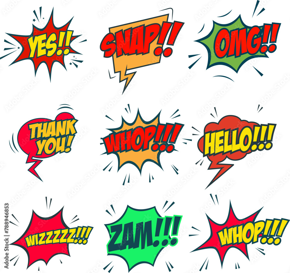 Set of comic style phrases isolated on white background. Pop art style ...