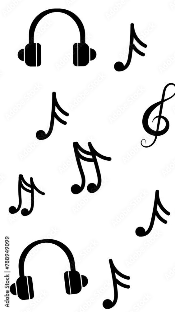 dancing music notes with headphones on white background looping ...