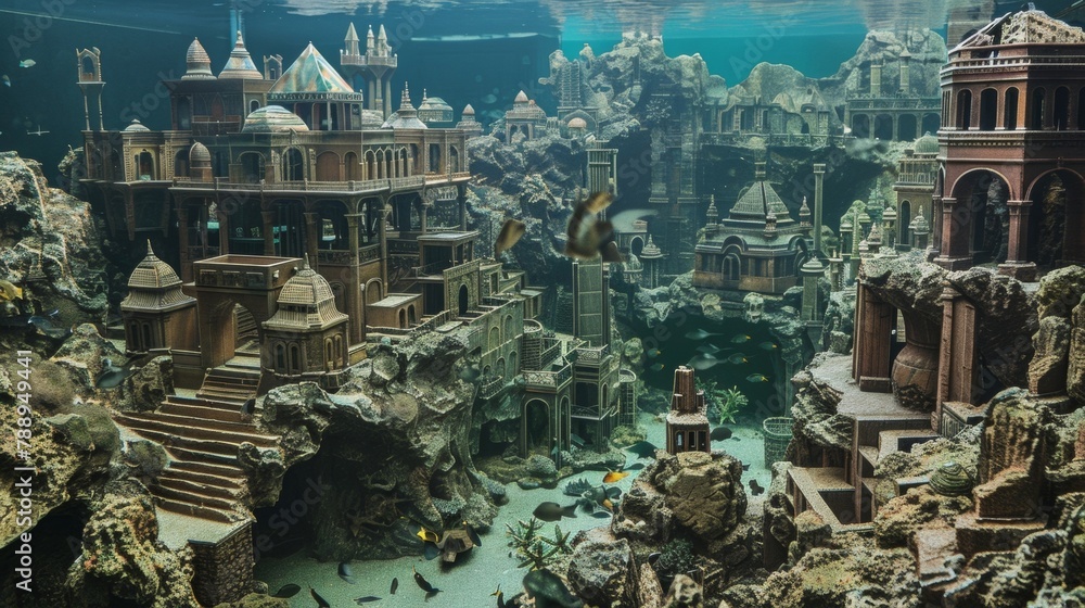 Blank mockup of a replica of a famous sunken city complete with ...