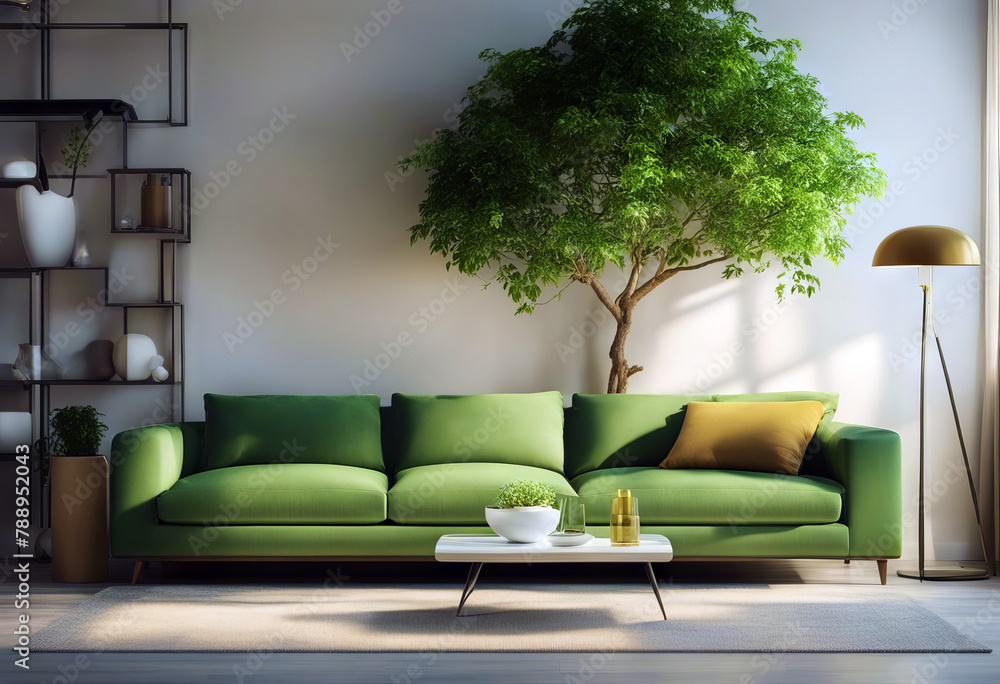 room sofa tree green interior design modern home furniture living couch ...