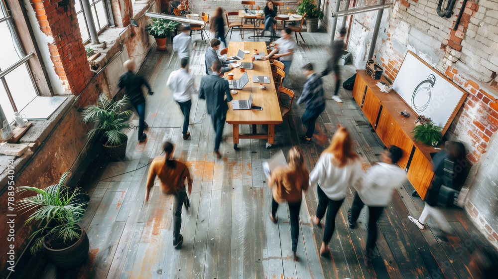 Group of multi ethnic corporate employees working in co-working open ...