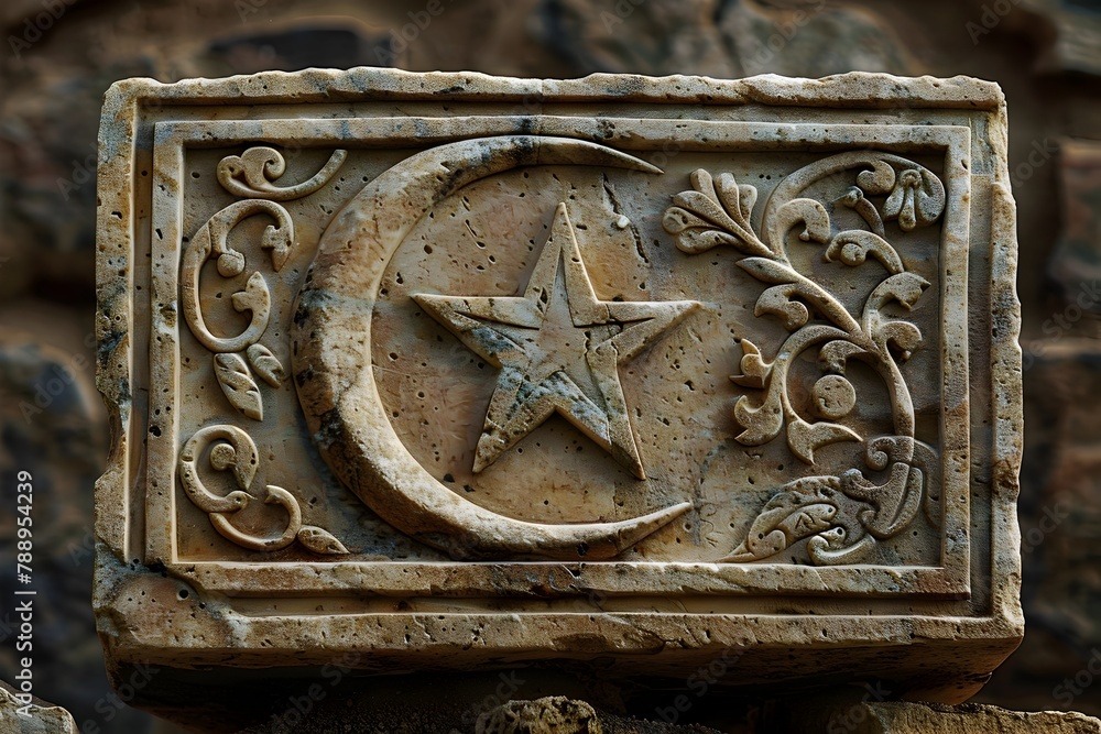 Ornate Sumerian Stone Tablet Depicting Iconic Star and Crescent Symbol ...