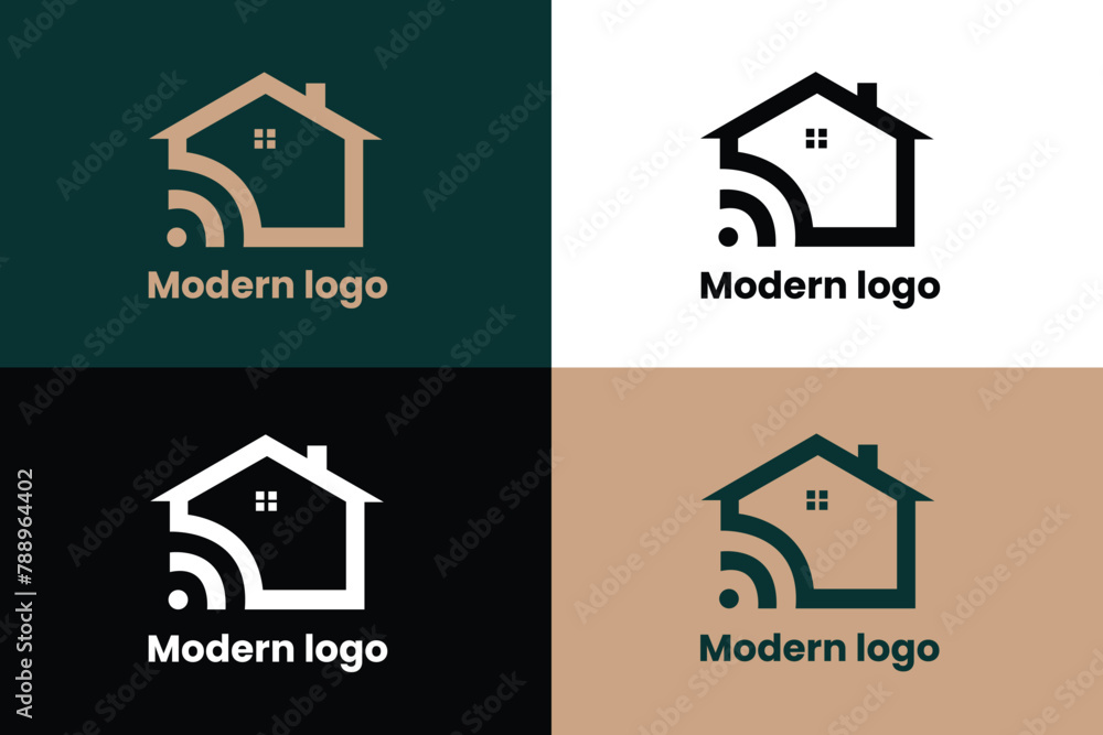 home and signal icon logo, wifi icon logo, home icon and wifi icon logo, home icon and internet ...