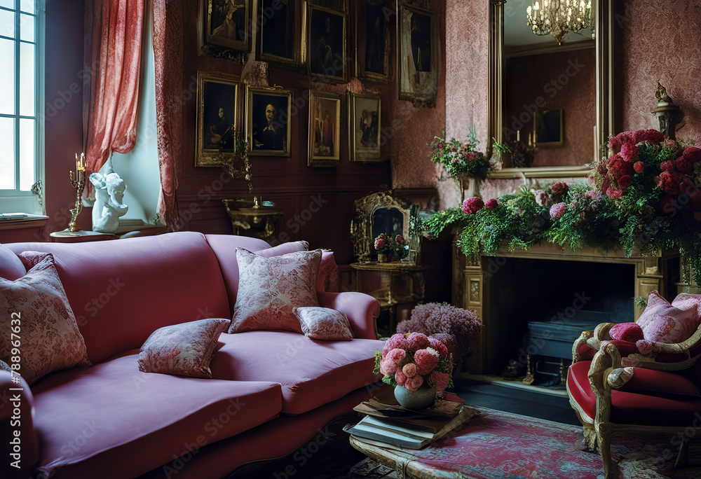 elegant decor interior country furniture red room style sofa design ...