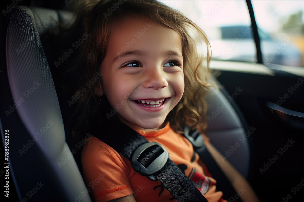 Happy boy in car seat smiling during travel in motor vehicle Stock ...