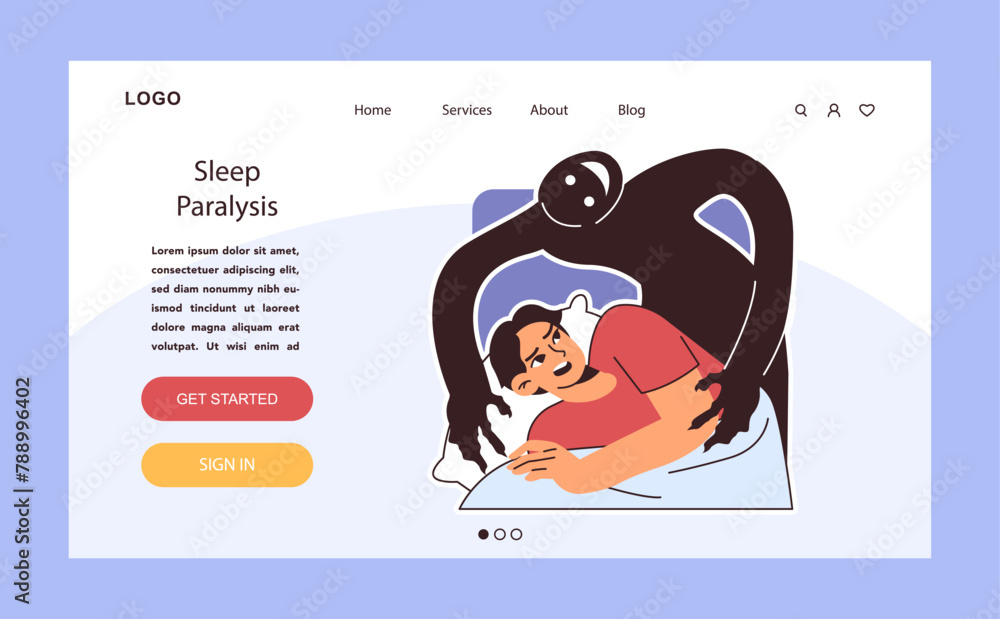Sleep paralysis web or landing. Sleep or mental health disorder. Young ...