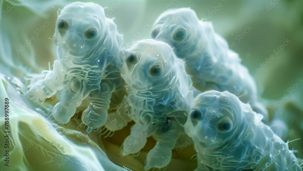A microscopic view of a group of tardigrades huddled together their ...