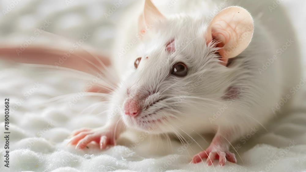 Closeup of a rat with a shaved patch on its back revealing a series of ...
