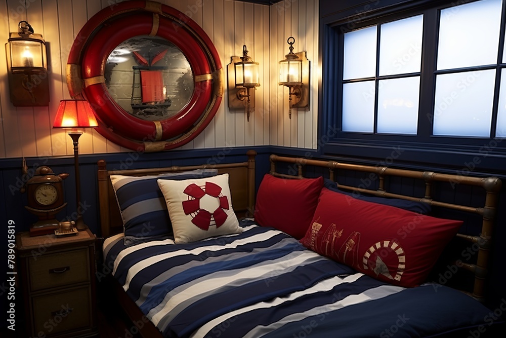 Nautical Ship Captain's Quarters: Lantern-Lit Maritime Bedroom with ...