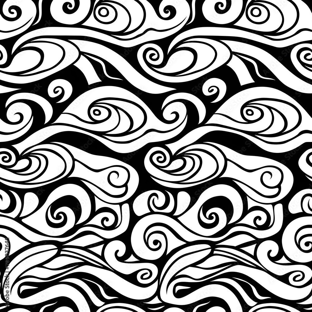 waves and curls seamless pattern.Pattern swatches included for ...