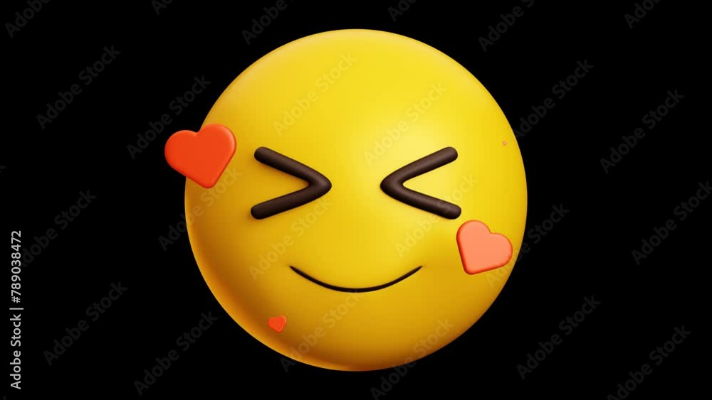 Smiling face with hearts and tight eyes emoji, 3d emoticon animation ...