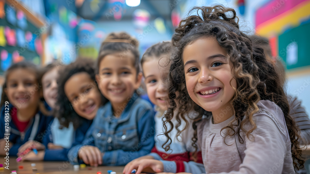 Art classroom buzzing with creativity and inspiration.Children happily ...