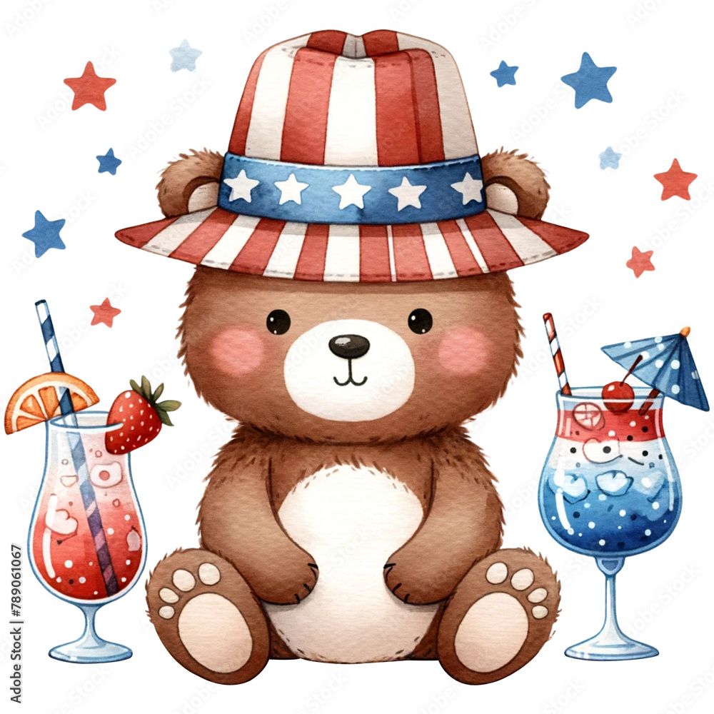 cute watercolor Patriotic Bear Clipart,American Pride,4th of July PNG ...