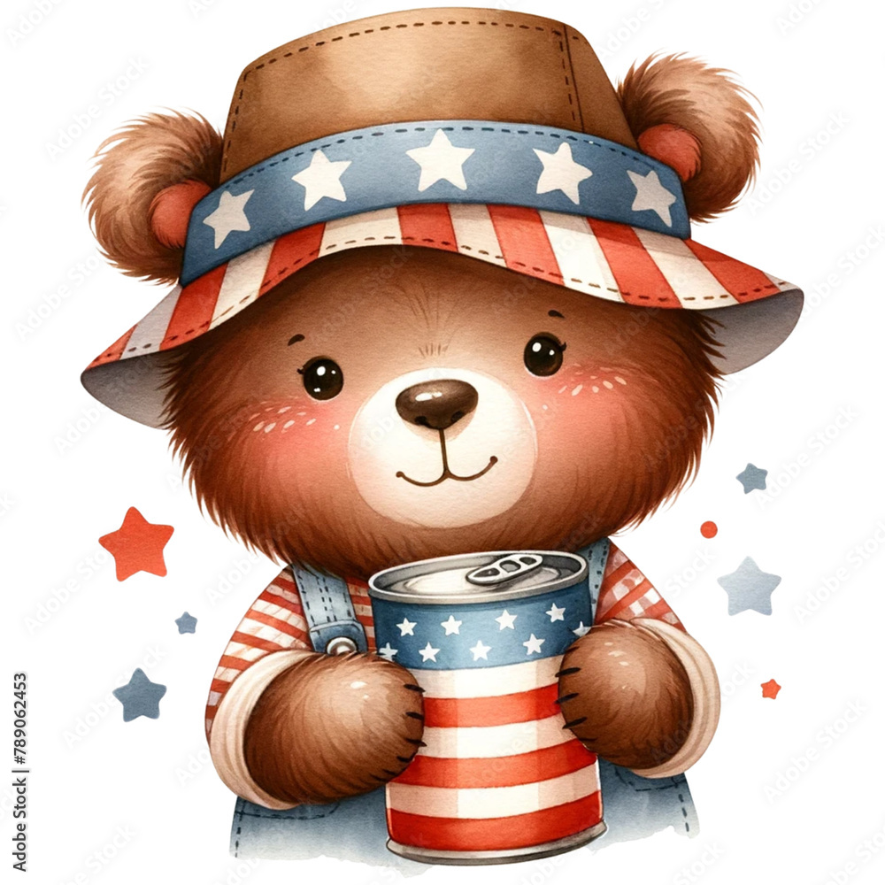 cute watercolor Patriotic Bear Clipart,American Pride,4th of July PNG ...