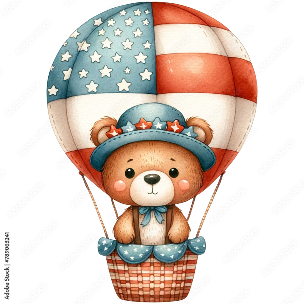 cute watercolor Patriotic Bear Clipart,American Pride,4th of July PNG ...